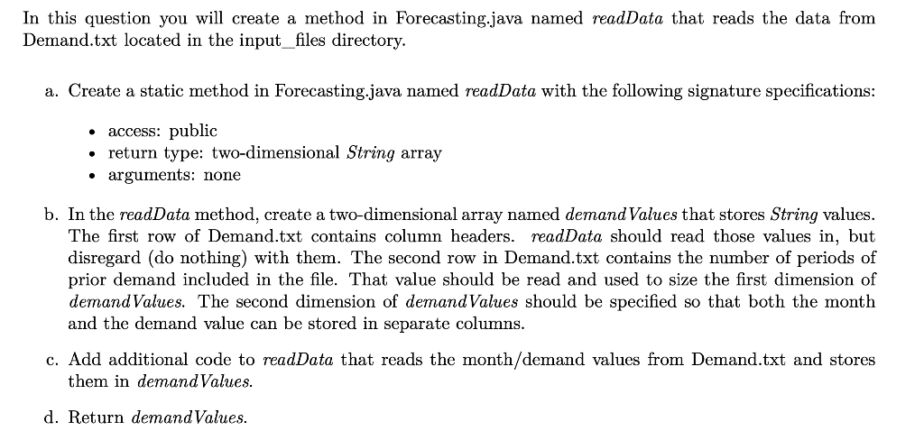 Solved In this question you will create a method in | Chegg.com