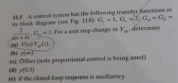 Solved 11.5 A control system has the following transfer | Chegg.com