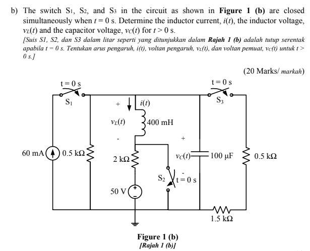 Solved b) The switch S1, S2, and S3 in the circuit as shown | Chegg.com