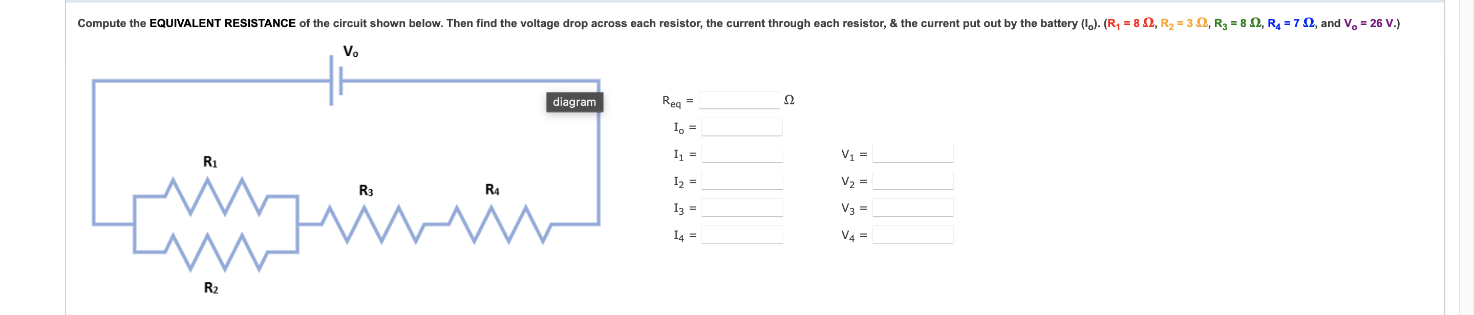 Solved For the circuit below, determine the current passing | Chegg.com