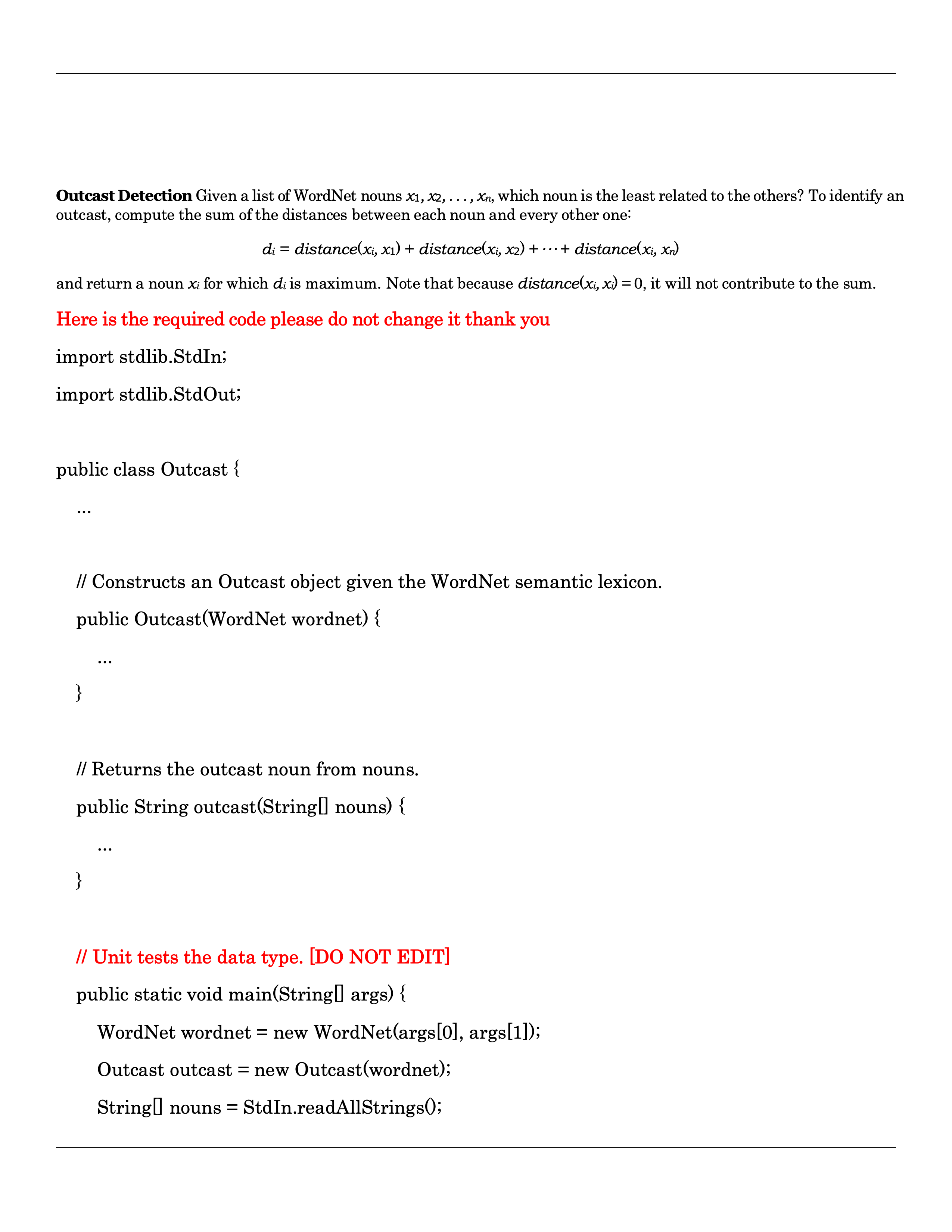 Solved Outcast Detection Given a list of WordNet nouns | Chegg.com