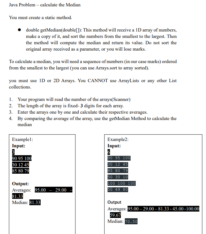 Solved Java Problem Calculate The Median You Must Create A 4223