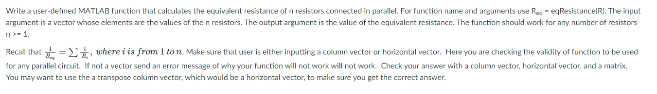 Solved Write a user-defined MATLAB function that calculates | Chegg.com