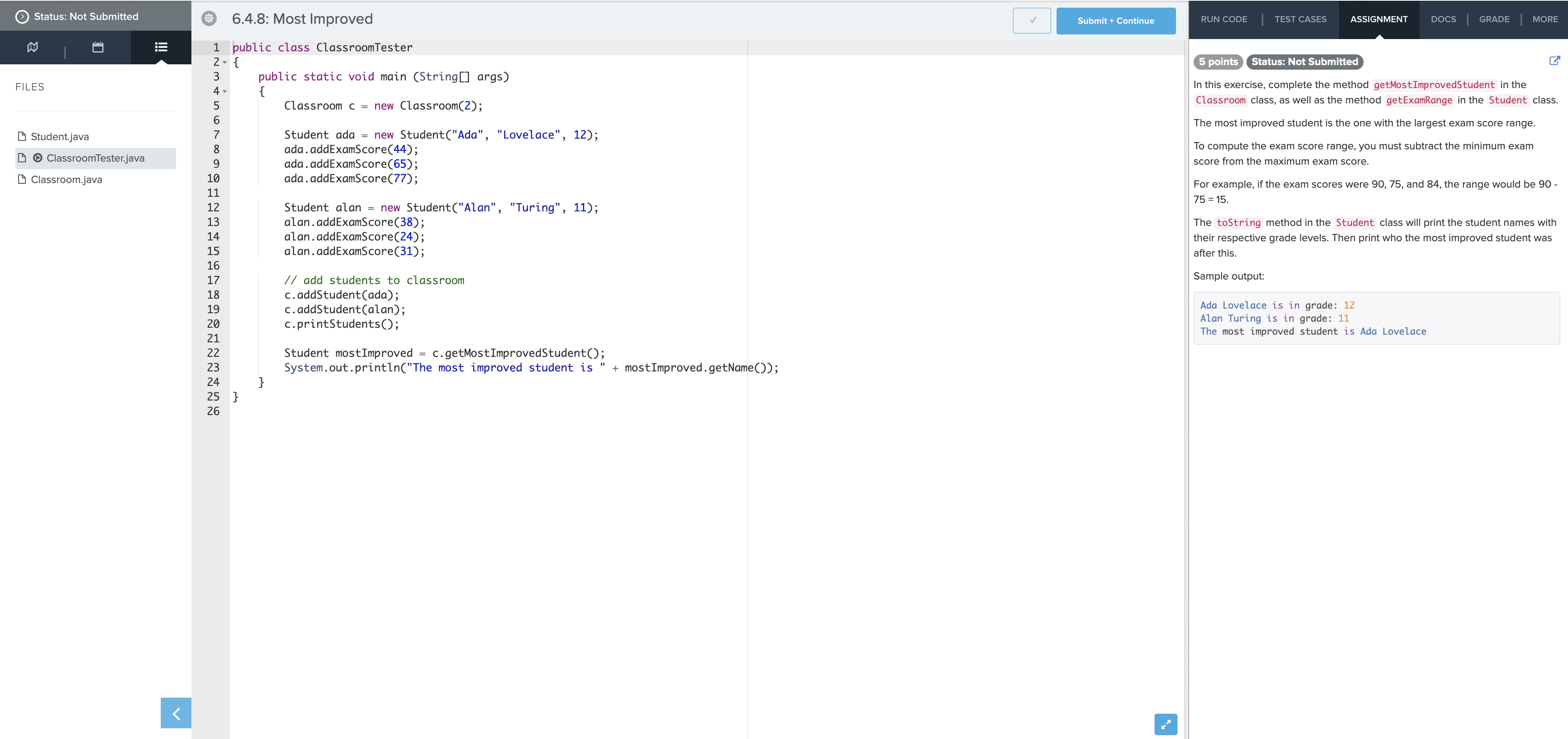 Solved Status: Not Submitted 6.4.8: Most Improved Save | Chegg.com