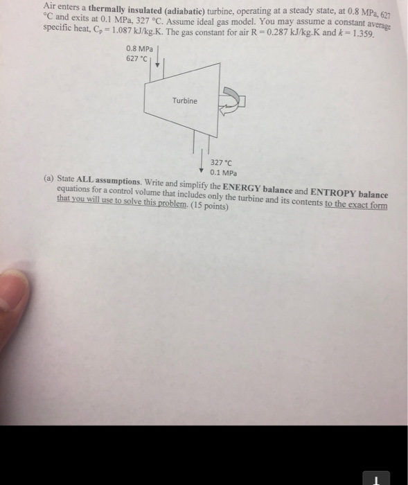Solved Air enters a thermally insulated (adiabatic) turbine, | Chegg.com