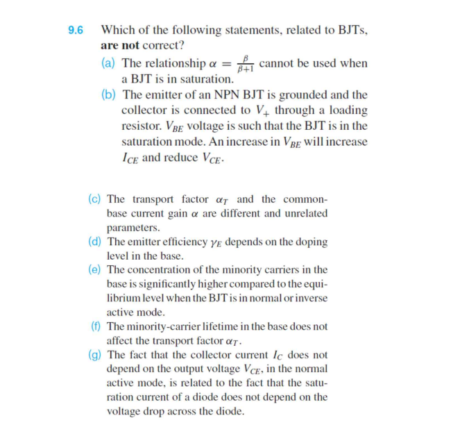 Solved 6 Which of the following statements, related to BJTs, | Chegg.com