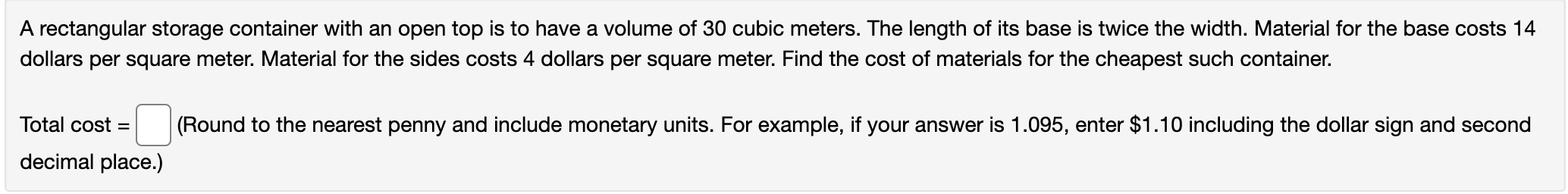 Solved A rectangular storage container with an open top is | Chegg.com