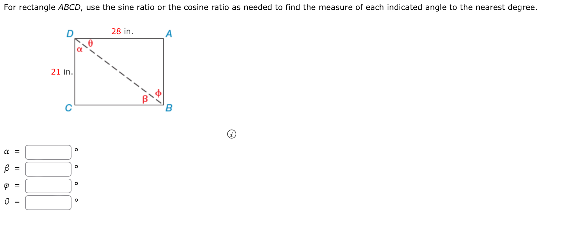 Solved For rectangle ABCD, use the sine ratio or the cosine | Chegg.com