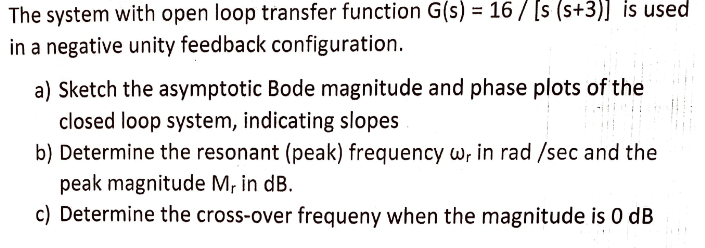 Solved The system with open loop transfer function G(s) = | Chegg.com