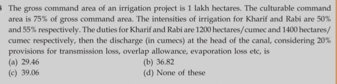 Solved The gross command area of an irrigation project is 1 | Chegg.com