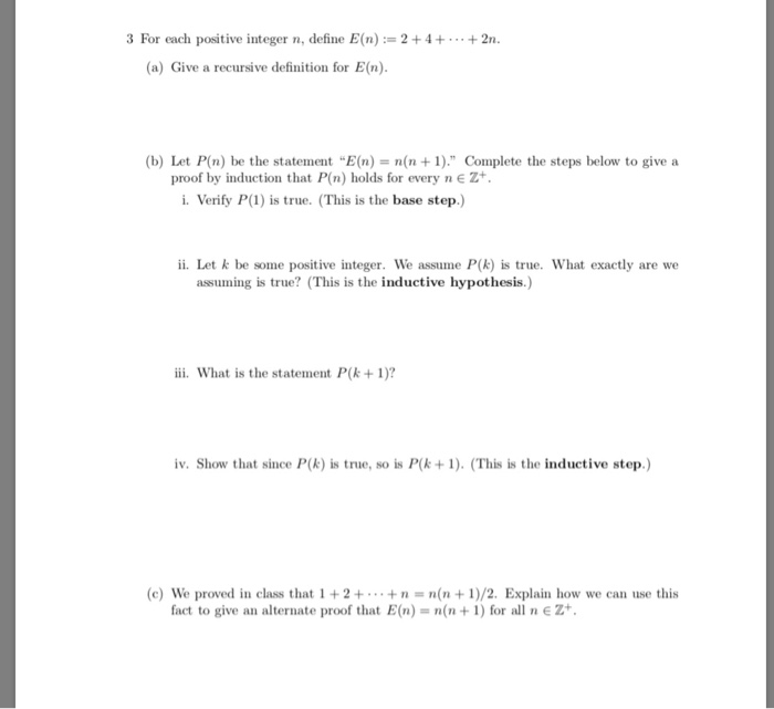 Solved 3 For each positive integer n, define E(n) 2+4++2n | Chegg.com