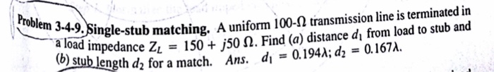 Solved Single-stub matching. A uniform 100-Ohm transmission | Chegg.com