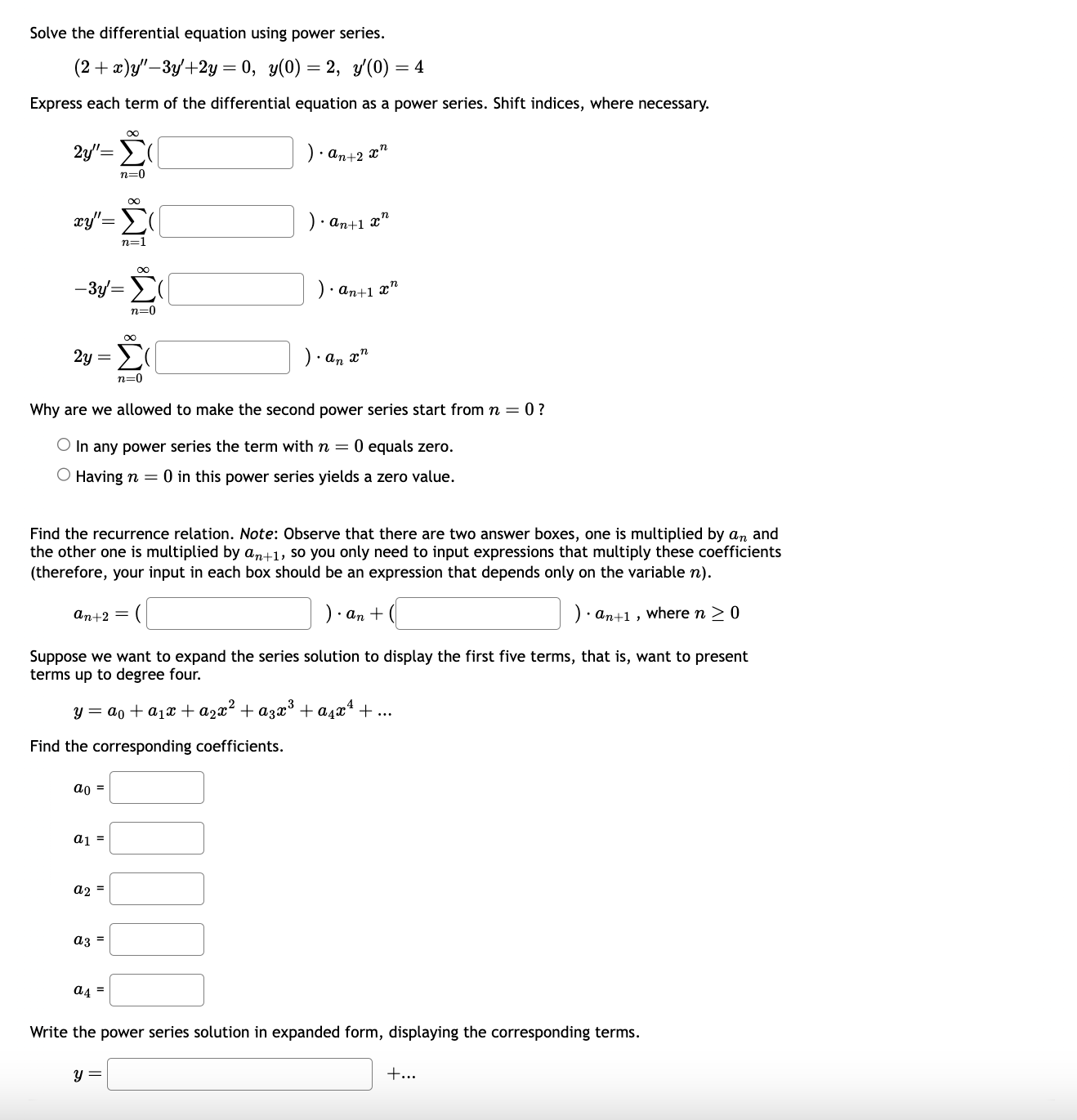 Solved Solve the differential equation using power | Chegg.com