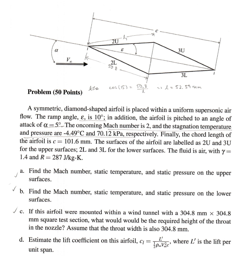 A A symmetric, diamond-shaped airfoil is placed | Chegg.com