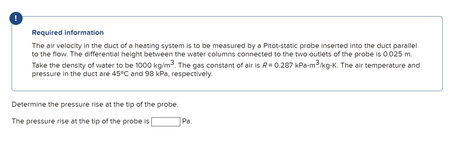 Solved ! Required information The air velocity in the duct | Chegg.com