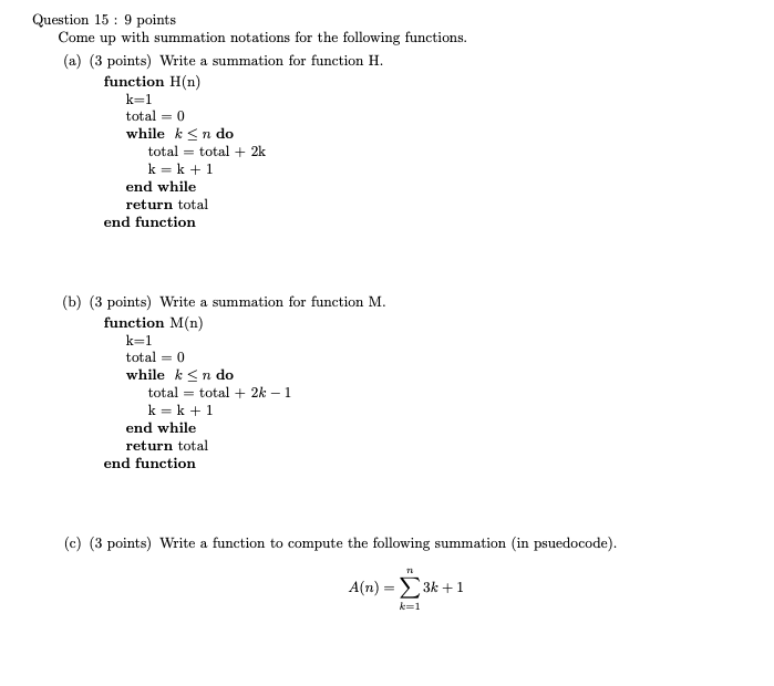 Solved Question 15 : 9 points Come up with summation | Chegg.com