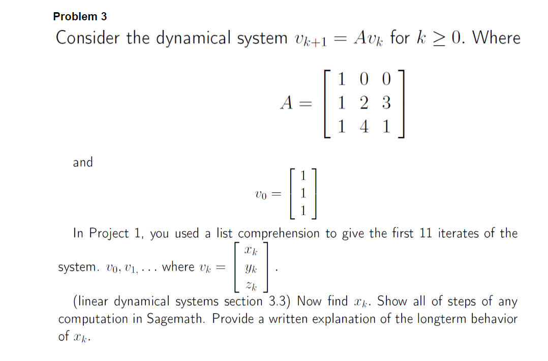 Solved Problem 3 Consider the dynamical system Uk+1 = Auk | Chegg.com