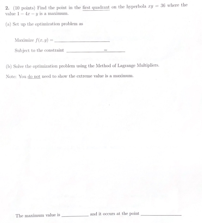 Solved 2. (10 points) Find the point in the first quadrant | Chegg.com
