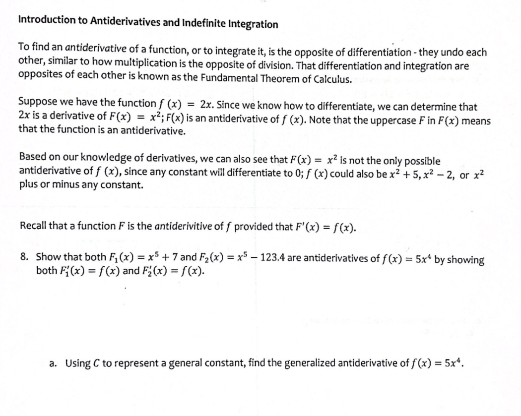 Solved Introduction to Antiderivatives and Indefinite | Chegg.com