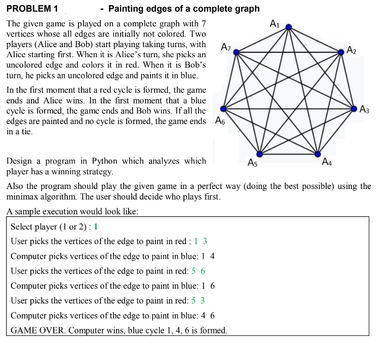 Solved PROBLEM 1 The given game is played on a complete | Chegg.com