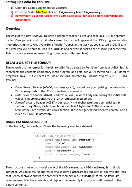 Setting up Codio for this HW: 1) Open the Codio | Chegg.com
