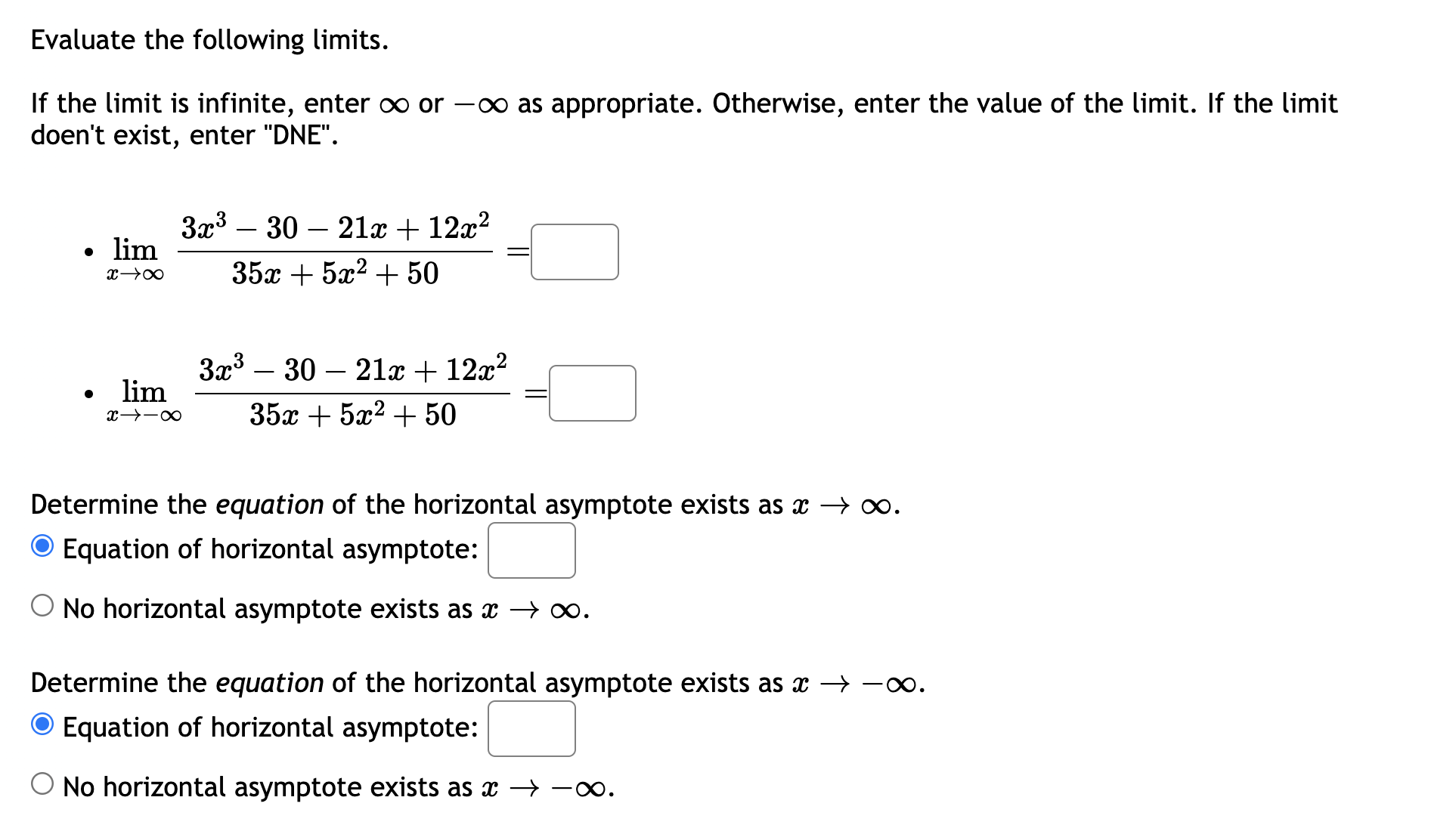 Solved Evaluate the following limits. If the limit is | Chegg.com
