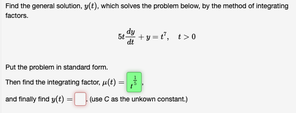 Solved Find the general solution, y(t), which solves the | Chegg.com