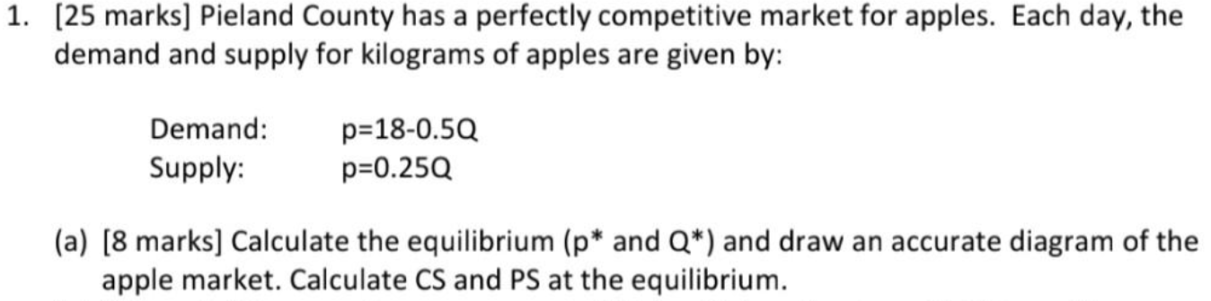 Solved [25 marks] Pieland County has a perfectly competitive | Chegg.com