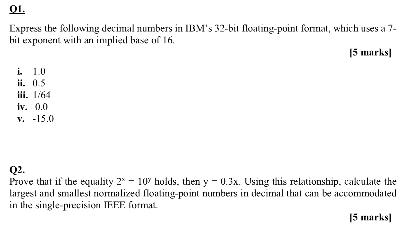 Solved Q1. Express the following decimal numbers in IBM's | Chegg.com