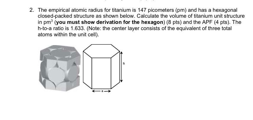Solved 2. The empirical atomic radius for titanium is 147 | Chegg.com