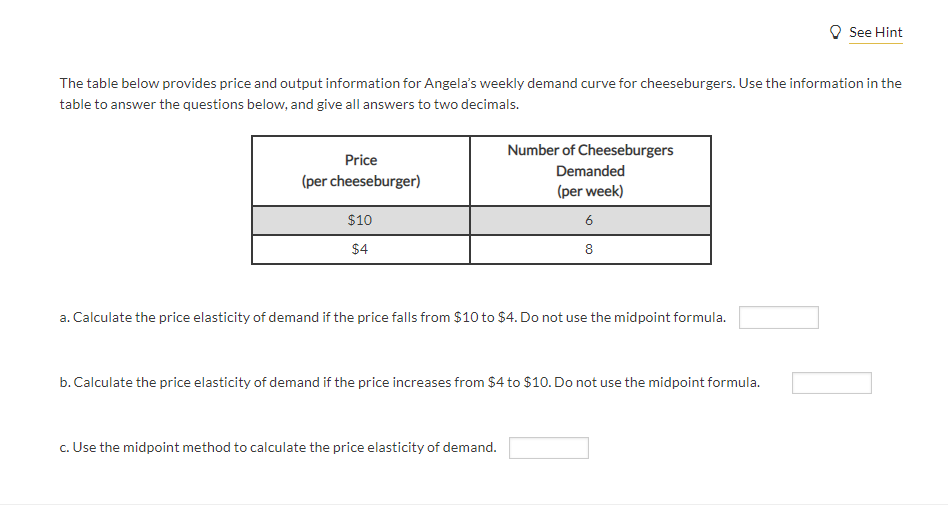 Solved See Hint The table below provides price and output | Chegg.com
