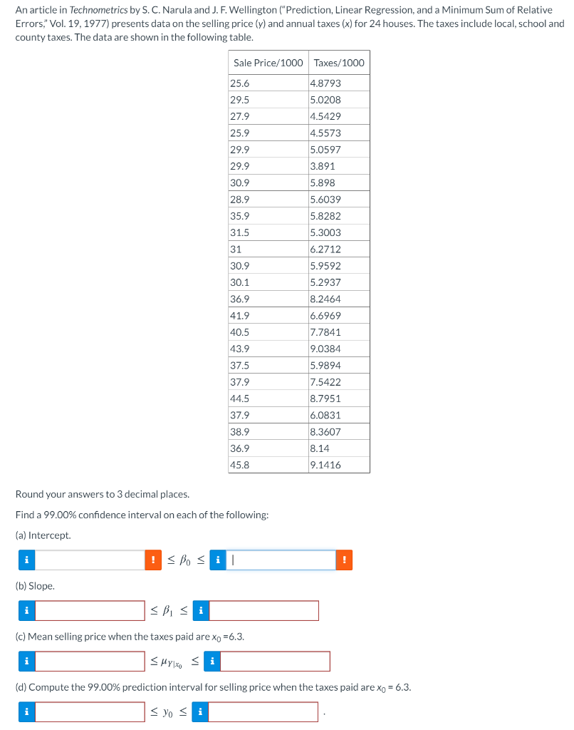 Solved An article in Technometrics by S.C. Narula and J. F. | Chegg.com