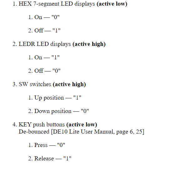 1. HEX 7-segment LED displays (active low) 1. On— "0" | Chegg.com
