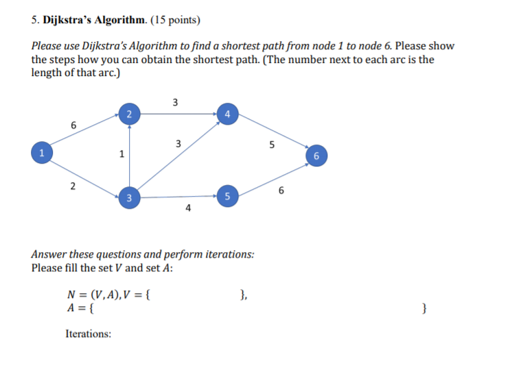 Solved 5. Dijkstra's Algorithm. (15 points) Please use | Chegg.com