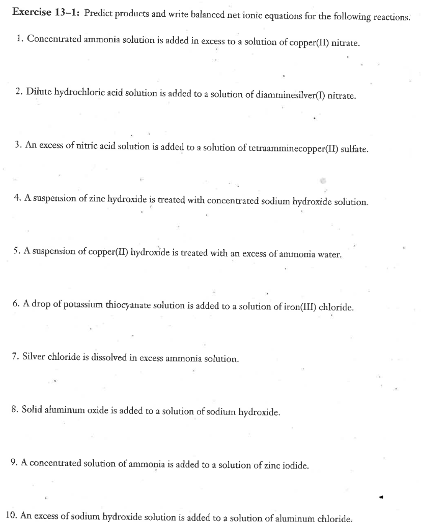 Solved Exercise 13-1: Predict products and write balanced | Chegg.com