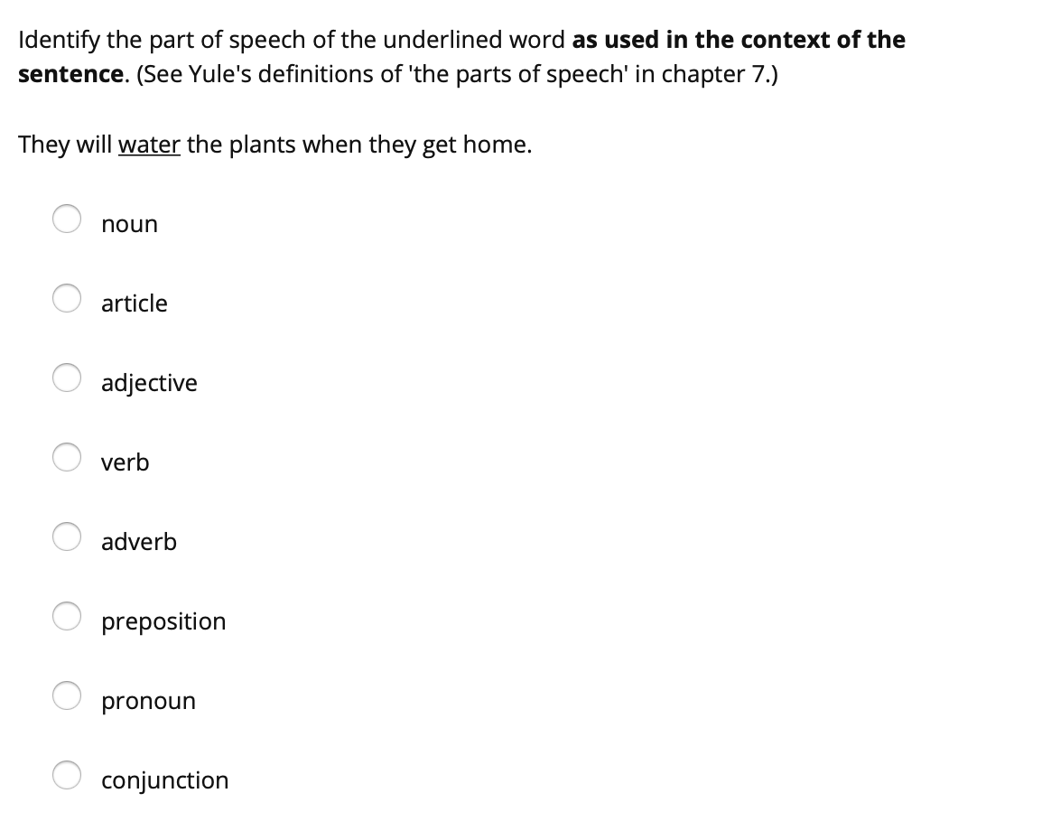 Solved Identify the part of speech of the underlined word as | Chegg.com