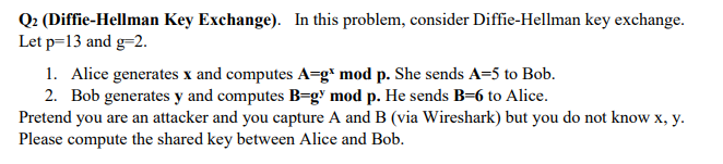 Solved Q2 (Diffie-Hellman Key Exchange). In this problem, | Chegg.com Solved Q2 (Diffie-Hellman Key Exchange). In this problem, | Chegg.com