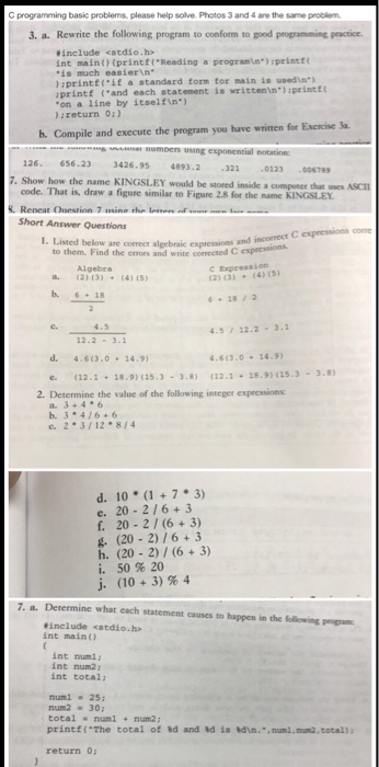 Solved programening basie problems, please help solve. | Chegg.com