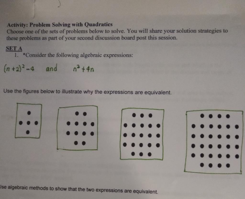 Solved Activity: Problem Solving with Quadratics Choose one | Chegg.com