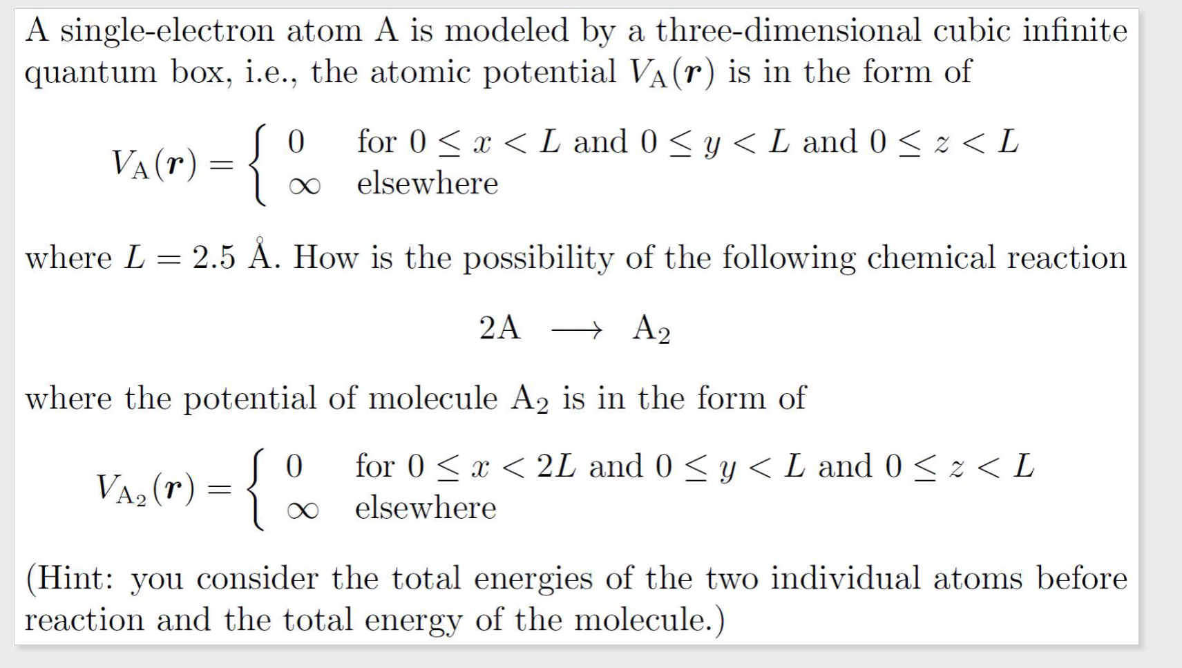 Solved A single-electron atom A is modeled by a | Chegg.com