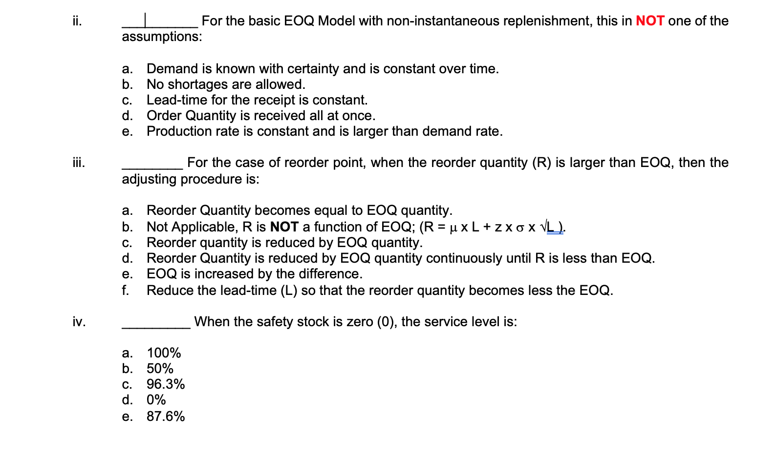Solved ii. For the basic EOQ Model with non-instantaneous | Chegg.com
