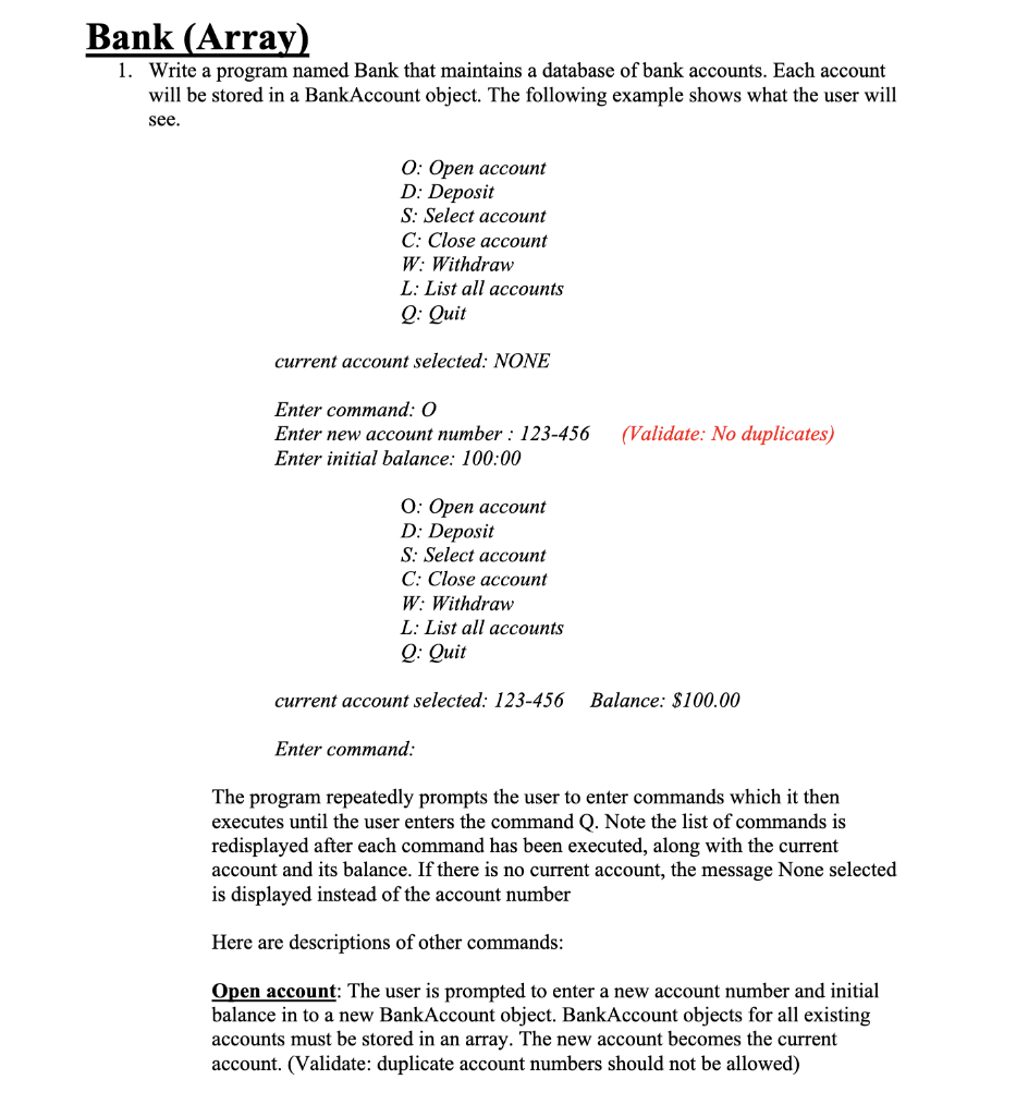Solved Bank (Array) 1. Write a program named Bank that | Chegg.com