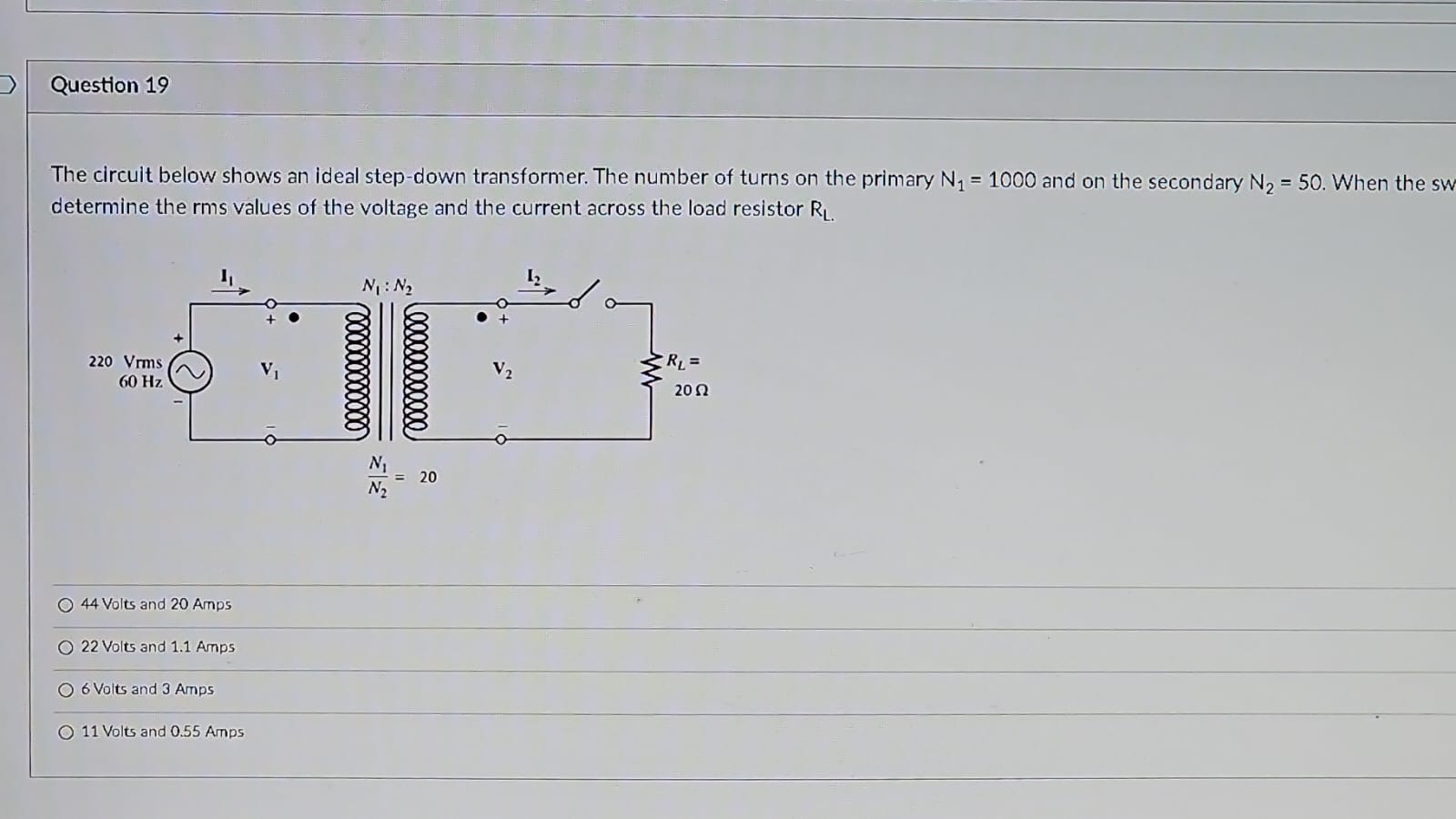 Question 19The circuit below shows an ideal step-down | Chegg.com