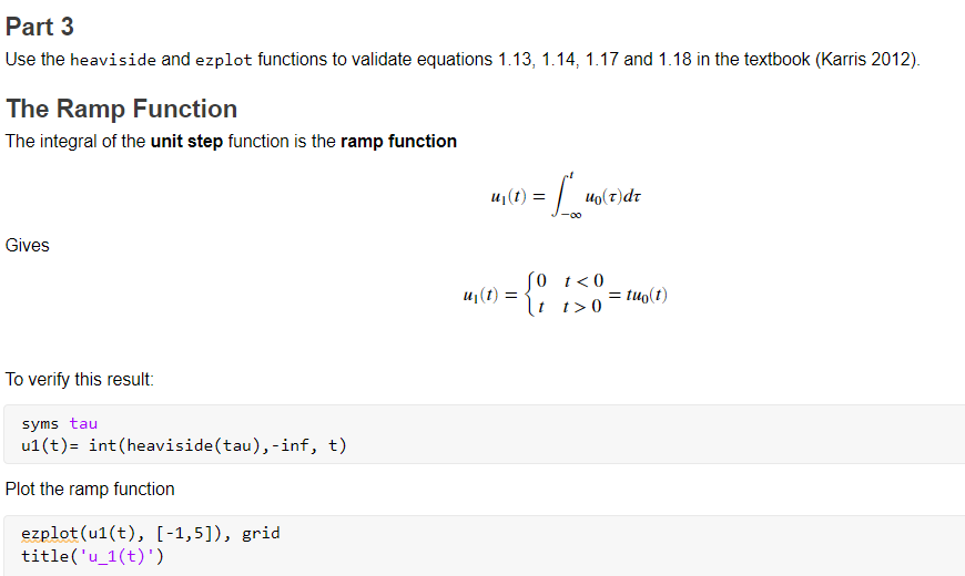 Part 3 Use the heaviside and ezplot functions to | Chegg.com