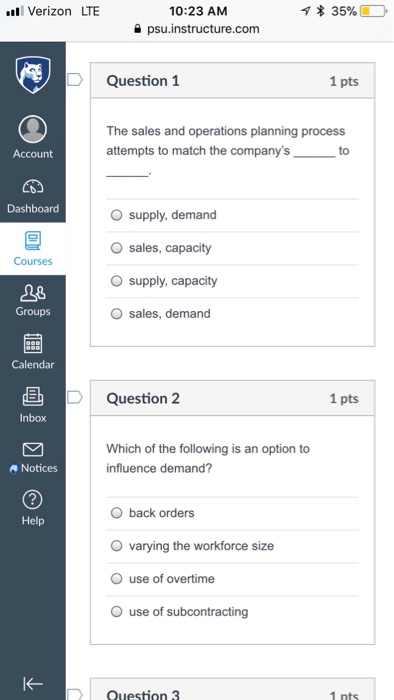Solved Verizon LTE 10:23 AM psu.instructure.com Question 1 1 | Chegg.com