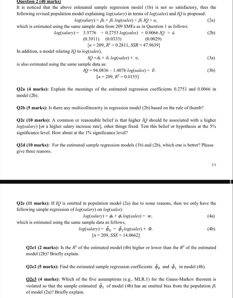 Question 2 (40 marks) It is noticed that the above | Chegg.com