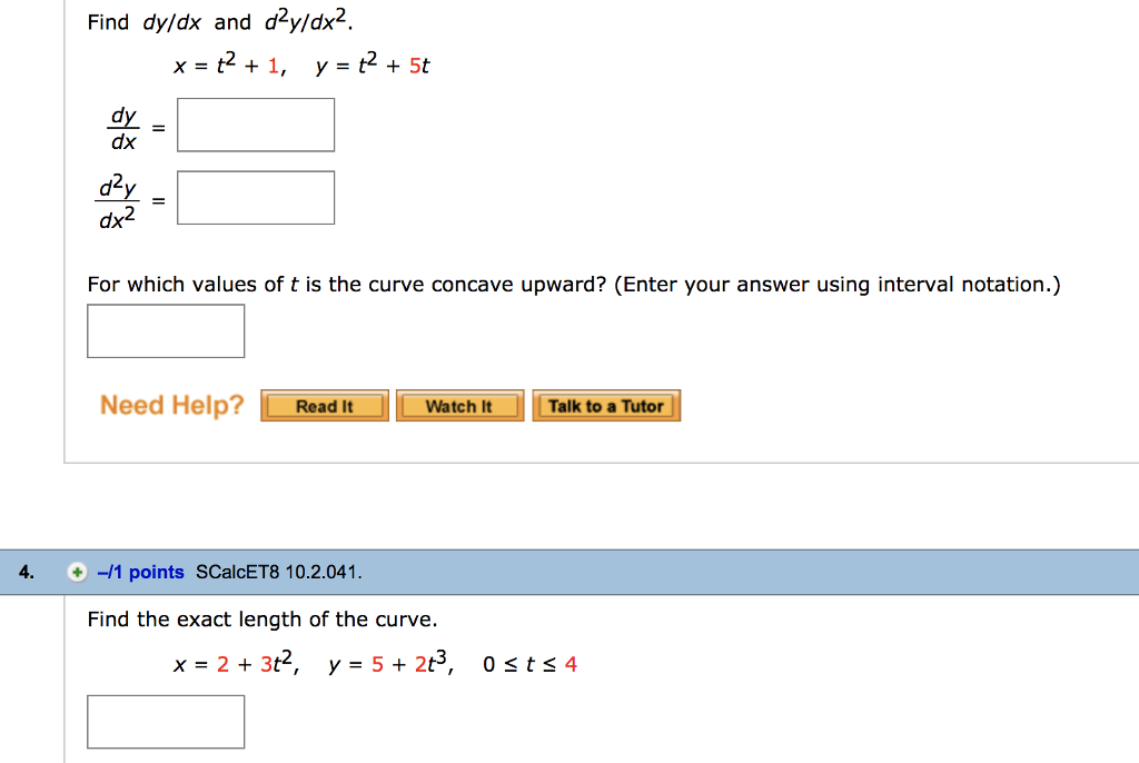 Solved Find dy/dx and d2y/dx2 x - t2+1, y5t dy dx 2 dx For | Chegg.com