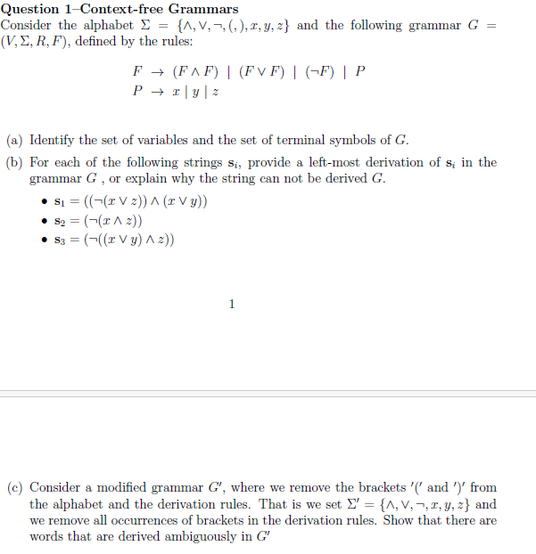 Solved Question 1-Context-free GrammarsConsider the alphabet | Chegg.com