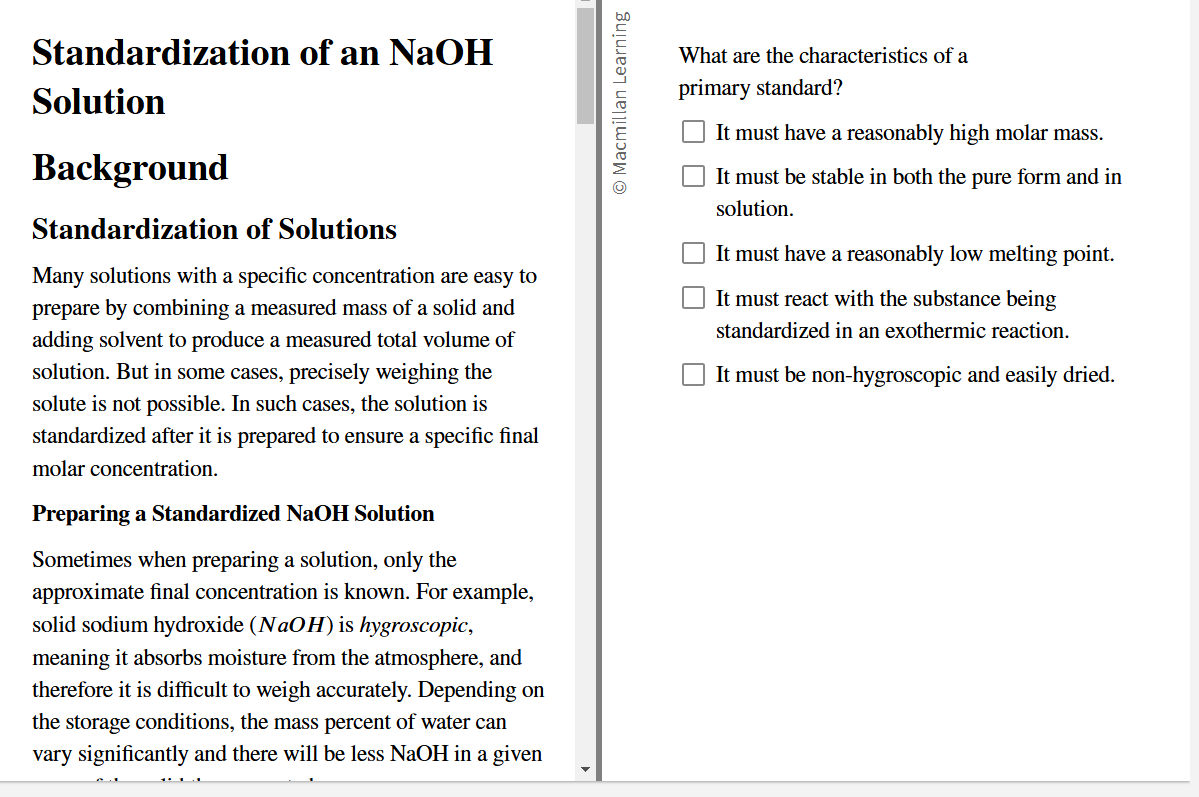 Solved Standardization of an NaOH | Chegg.com
