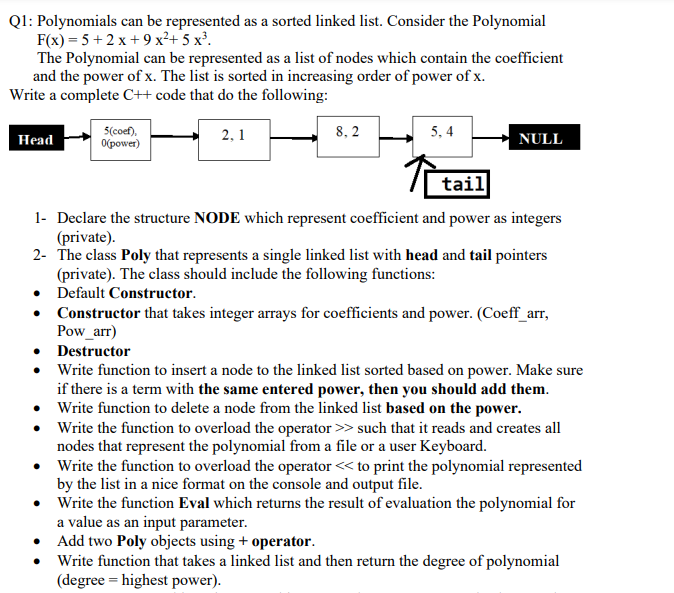 Solved Q1: Polynomials can be represented as a sorted linked | Chegg.com